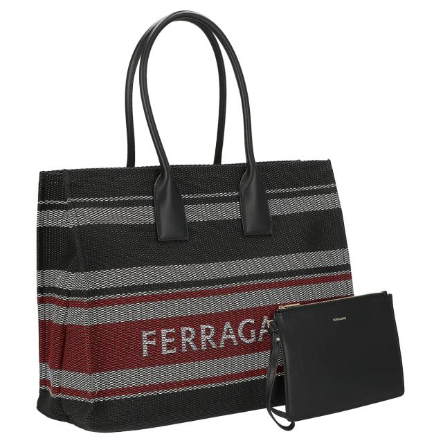 フェラガモ Ferragamo バッグ トートバッグ ポーチ付き 214955 765595 レディース ブラック+ホワイト+レッド系 トート 人気 ブランド 使
