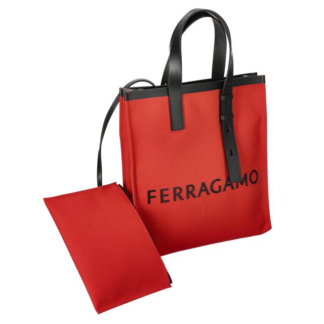 フェラガモ Ferragamo バッグ トートバッグ ポーチ付き 241297 764871 レディース レッド系+ブラック トート 人気 ブランド 使いやすい