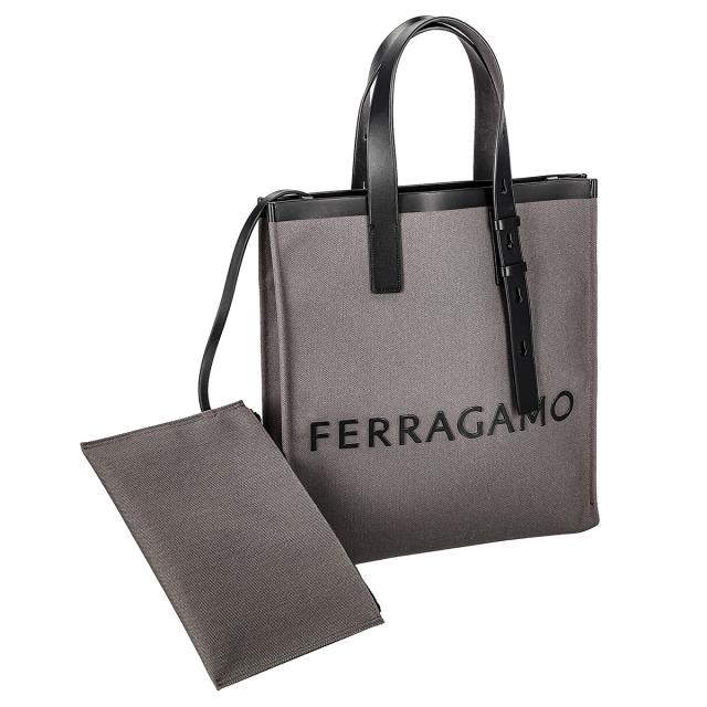 フェラガモ Ferragamo バッグ トートバッグ ポーチ付き 241297 764872 レディース グレー系+ブラック トート 人気 ブランド 使いやすい