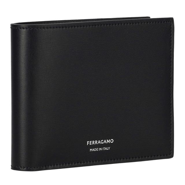 フェラガモ Ferragamo 財布 二つ折り財布 折りたたみ財布 小銭入れ付き 661329 770094 メンズ ブラック 本革 レザー 財布 使いやすい ブ