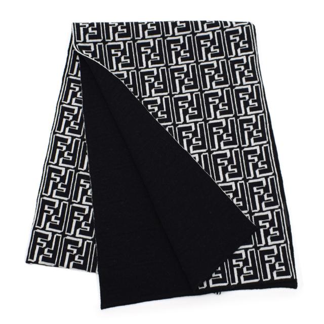 フェンディ FENDI マフラー ストール ウール FXS124 ALGSF05WL ロゴ 総柄 メンズ ホワイト+ブラック マフラー ブランド 防寒 人気 贈り物