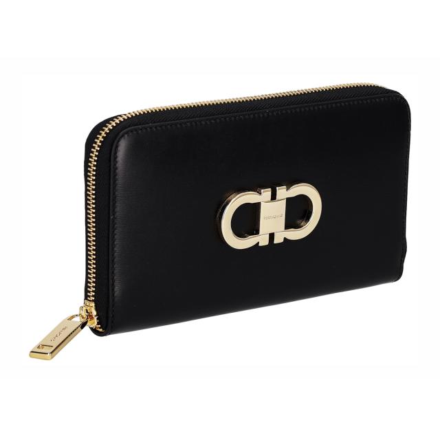 フェラガモ Ferragamo 財布 長財布 ラウンドファスナー長財布 小銭入れ付き 220626 770772 レディース ブラック+レッド 本革 レザー 二つ