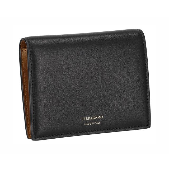 フェラガモ Ferragamo 財布 二つ折り財布 折りたたみ財布 小銭入れ付き 220699 775326 レディース ブラック+ブラウン 本革 レザー 財布