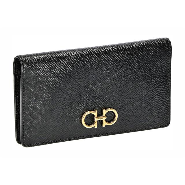 フェラガモ Ferragamo 財布 長財布 フラップ式長財布 かぶせ 小銭入れ付き 22d779 726510 レディース ブラック 本革 レザー 二つ折り長財