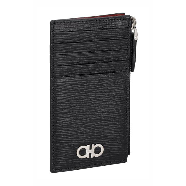 フェラガモ Ferragamo カードケース 名刺入れ ケース フラグメントケース ダブルガンチーニ 660805 749689 メンズ ブラック+レッド