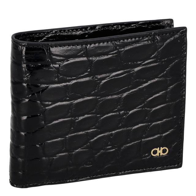 フェラガモ Ferragamo 財布 二つ折り財布 折りたたみ財布 小銭入れ付き 661454 776001 ALLIGATOR NERR クロコダイル ワニ革 メンズ 財布