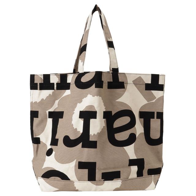 マリメッコ marimekko バッグ トートバッグ 肩掛け 091683 889 bbmm00535l Ahkera アーケラ Unikko Logo ベージュ+ブラック系 北欧トート
