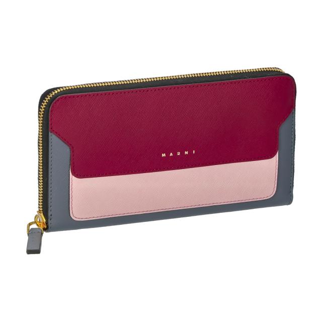 マルニ MARNI 財布 長財布 ラウンドファスナー長財布 小銭入れ付き PFMOE11U11 LV520 Z437N バイカラー レディース レッド+ピンク+グレー