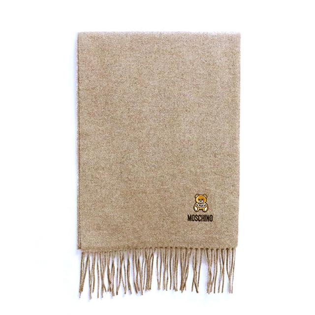 モスキーノ MOSCHINO マフラー レディース M5293 50124 003 TOY テディベア ワッペン ウールマフラー ストール ベージュ ライトブラウン 誕生日プレゼント おしゃれ 贈り物 秋冬 防寒 巻物 誕生日 クリスマス プレゼント ギフト 羽織 ウール くま 熊 テディーベア