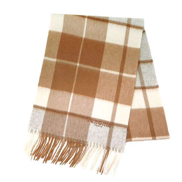 レノマ renoma マフラー ストール R9913 CHECK 18 チェック カシミヤ カシミア レディース ベージュ系+マルチカラー マフラー ブランド