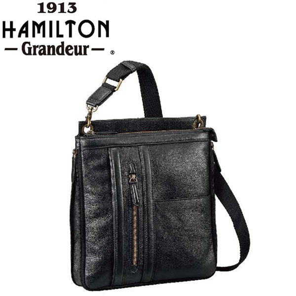 ショルダーバッグ メンズ 牛革 YKKファスナー スマート 縦型 黒 チョコ #16442 ハミルトングランジャー HAMILTON -Grandeur-  hira39