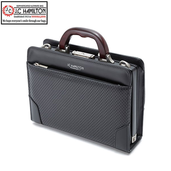 大開きミニダレスバッグ ビジネスバッグ 日本製 豊岡製鞄 メンズ B5 ディンプル加工 天然木手 ワンタッチ錠前 ビジネス 書類 通勤 黒 #22317 ジェイシーハミルトン J.C HAMILTON  hira39