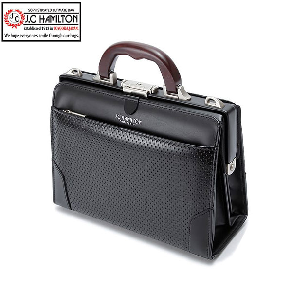 大口枠ミニダレスバッグ ビジネスバッグ 日本製 豊岡製鞄 メンズ B5 ディンプル加工 天然木手 ワンタッチ錠前 ビジネス 書類 通勤 黒 #22318 ジェイシーハミルトン J.C HAMILTON  hira39
