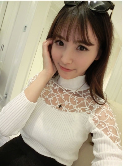 レース エッジ ボトミング Tシャツ トップス カットソー ニットソー 袖あり 長袖 編み込み シースルー かわいい 大人可愛い お洒落 ラブリー キュート ガーリー セクシー 抜け感 春 秋 10代 20代 レディース 学生 デート お出かけ リゾート 旅行 高原 ガーデン レストラン 韓