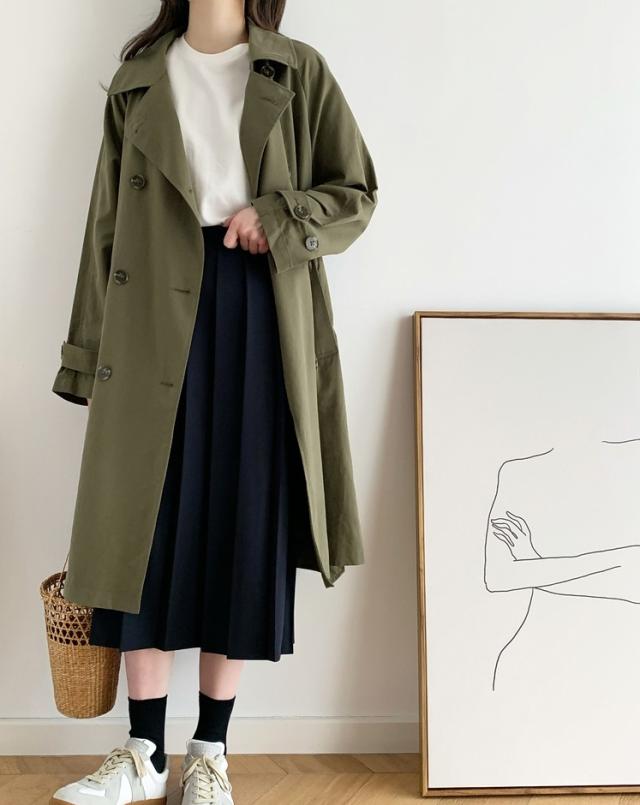衿元2way ダブルボタン オーバーサイズ コート レディース アウター ミディ丈 膝丈 ひざ下 薄手 ライトアウター スプリングコート ゆったり テーラードカラー 襟付き 体型カバー シンプル カジュアル きれいめ 上品 定番 コットン 通勤 通学 デート お出かけ 着回し 普段使い