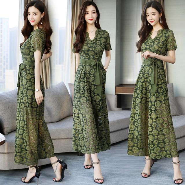ワンピース レディース カジュアル ロング丈 パンツ ドレス オールインワン レース素材 花柄 脚長効果 韓国 大人気 ラブリー 透け感 おしゃれ パーティー イベント リゾート 旅行 デート 大人可愛い きれいめ シンプル  トレンド 大きい サイズ