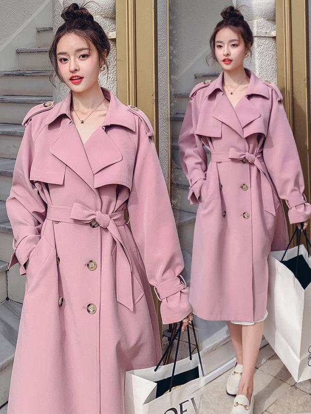 レディース コート ドレス トレンチコート アウター ミドル丈 ダブルボタン ベルト付き ショルダーストラップ 襟あり あったか シンプル フェミニン 大人 上品 おしゃれ お洒落 かっこいい ゴージャス セレブ 通勤 お出かけ デート 春 秋 冬 XL  XXL  ピンク グリーン