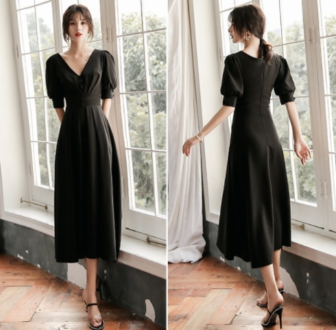 Vネックミモレ丈ワンピ ワンピース フレアワンピース ミモレ ミモレ丈 半袖 パフスリーブ Vネック フレア ウエストリボン かわいい 大人可愛い きれいめ シンプル 上品 おしゃれ レトロ こなれ感 ラブリー キュート ガーリー フォーマル 無地 春 夏 秋 10代 20代 30代 40代 O