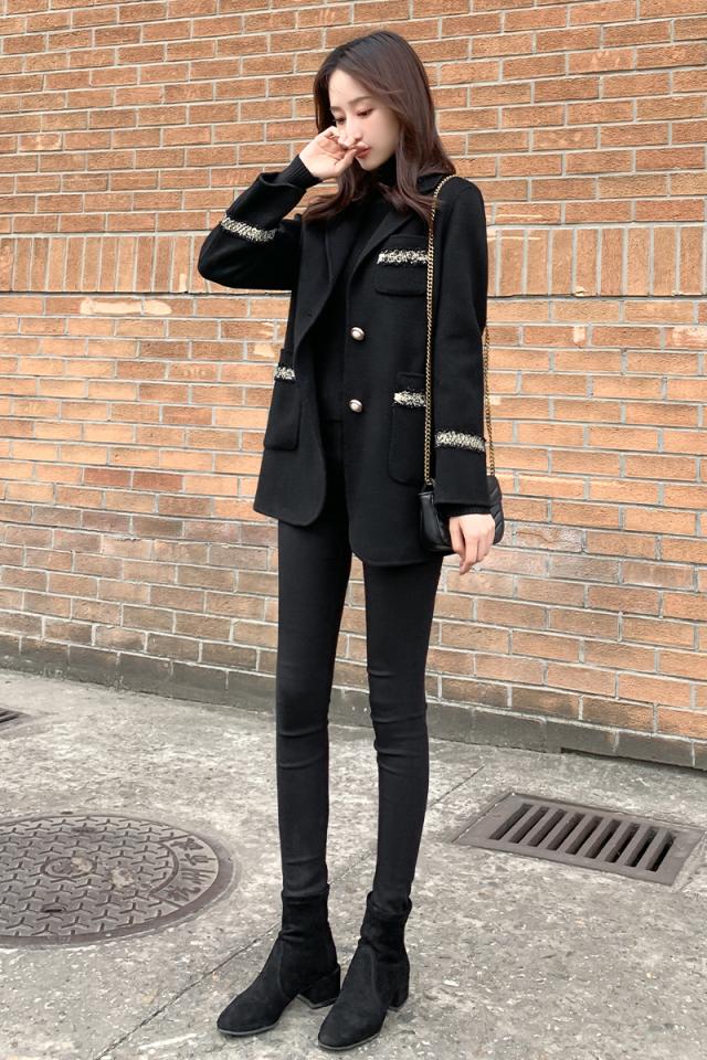 ジャケット レディース アウター ウール コート ミドル丈 ゆったり 入学式 春 韓国 着回し 大人 かわいい カジュアル レトロ オフィス デート 襟付き 入園式 普段使い 上品 通学 ビジネス オフィス お出かけ 卒業式 秋 オルチャン おしゃれ きれいめ 通勤 通学 デート 黒 冬