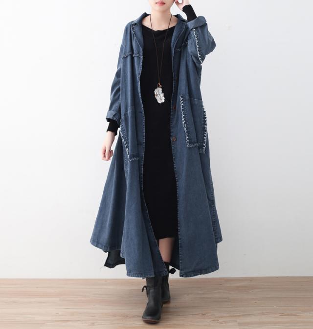 レディース アウター デニム ジャケット 人気 通販 ロング ゆったり ルーズ ゆる ボタン 襟付き 長袖 ポケット オーバーサイズ マタニティー アシメ 無地 コットン 綿 体型 カバー おしゃれ 大人 かわいい カジュアル 通勤 通学 お出かけ デート 休日 旅行 普段着 個性的 黒