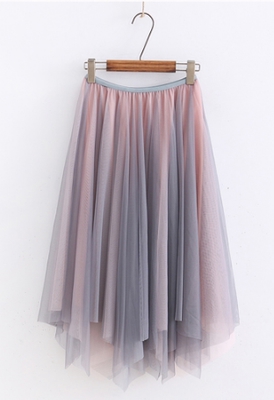 ボトムス チュールスカート ミモレ丈 ロング 裏地付き ハンカチーフヘム Aライン フレア ふんわり レディース  透け感 シアー 2色使い 単色 春 夏 シンプル カジュアル 上品 きれいめ ガーリー 学生 大人 可愛い 普段使い お出かけ デート イベント 重ね着 ピンク 灰色 黒 青