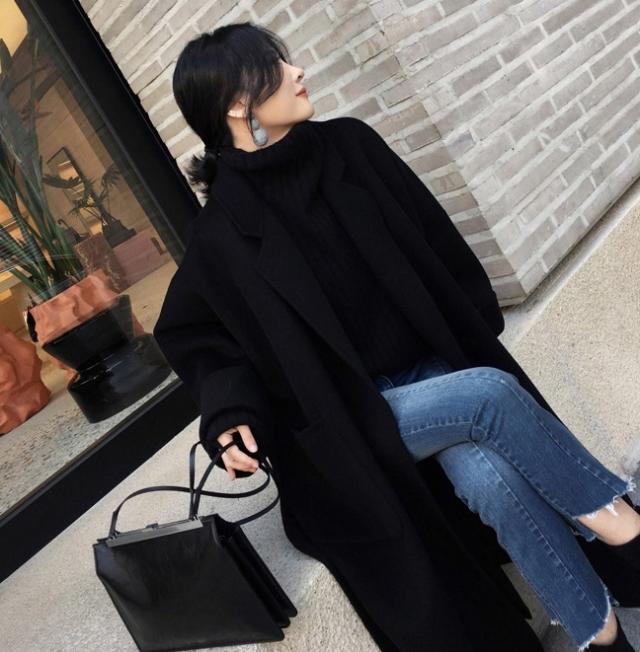 チェスターコート レディース アウター ウール  ロング丈 スプリング 春コート 無地 可愛い きれいめ シンプル ベルト付き スリット 襟付き ポケット付き OL 通勤 通学 大人 上品 普段使い 着回し 普段着 旅行 休日 おしゃれ デート お出かけ 小さいサイズ 黒