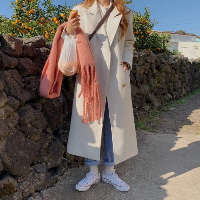 ダブルブレスト コート レディース アウター ロング ロング丈 長袖 V