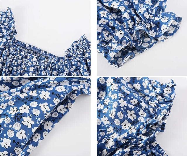 レディース サマー ワンピース 膝下 ひざ下 ミディ丈 スリット 袖あり