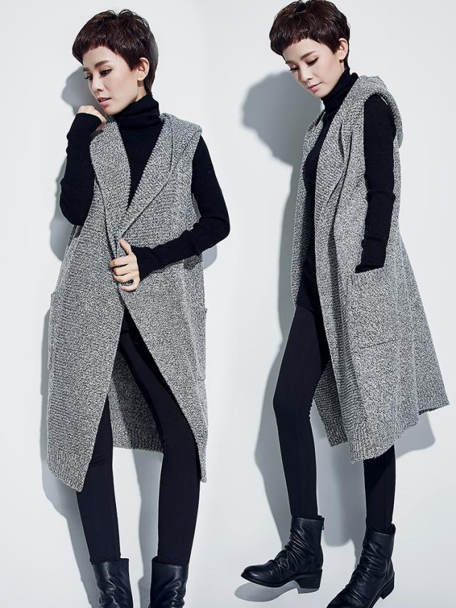 フード付き ニット ベスト トップス ロング丈 きれいめ かわいい シンプル カジュアル おしゃれ 着痩せ 細見え 着回し 重ね着 韓国 ファッション オルチャン 合わせやすい おうち時間 休日 デート 旅行 パーティー イベント お出かけ お呼ばれ OL 学生 大学生 ママ 通勤 通学