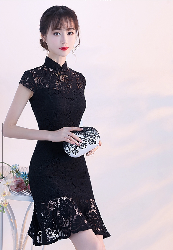 レースチャイナワンピース ワンピース ミニ ミニ丈 膝上 袖あり 半袖 ハイネック レース 透け感 ポリエステル かわいい 大人可愛い シンプル カジュアル 大人 おしゃれ お洒落 アジアン 大人可愛い 大人女子 ガーリー 個性的 柄 春 夏 10代 20代 30代 レディース 学生 通学