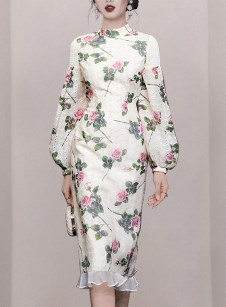 ドレス dress パーティードレス 結婚式ドレス 二次会ドレス 披露宴ドレス 膝丈ドレス タイトドレス 膝下 ミモレ ミモレ丈 長袖 ボリューム袖 ランタンスリーブ ハイネック ボトルネック タイト レース シフォン フリル 切り替えデザイン かわいい 大人可愛い きれいめ 大人