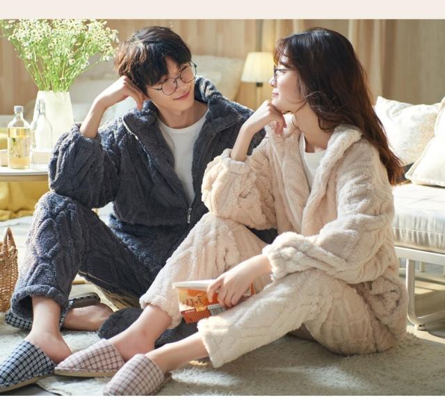 パジャマ ペアパジャマ カップルパジャマ メンズ レディース 男性用 女性用 長袖 ファスナー ジップアップ ポケット付き 前開き スタンドカラー ボア ルームウェア ナイトウェア 部屋着 寝間着 上下セット 二点セット セットアップ ツーピース 秋 冬 お揃い おうちコーデ お