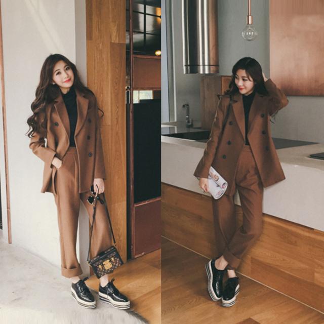 ウール セットアップ 上下セット ジャケット パンツ 2点セット ボトムス パンツ アウター ズボン 上着 スーツ ワイドパンツ ロング ロング丈 袖あり 長袖 Vネック 襟付き ポケット ハイウエスト 前開き ツーピース かわいい 大人可愛い シンプル カジュアル 大人 おしゃれ お