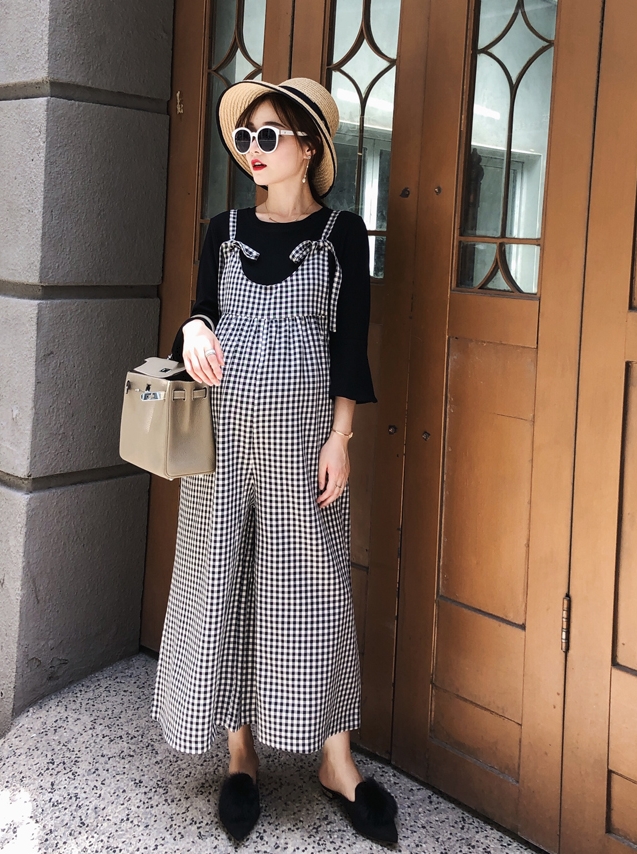 サロペット パンツ ギンガムチェック オールシーズン ボトムス ポケット ノースリーブ リボン ハイウエスト かわいい シンプル カジュアル 甘め 大人 女子 上品 おしゃれ こなれ感 キュート ガーリー ゆったり 着回し 体型カバー マタニティー 休日 学生 普段使 デート 旅行