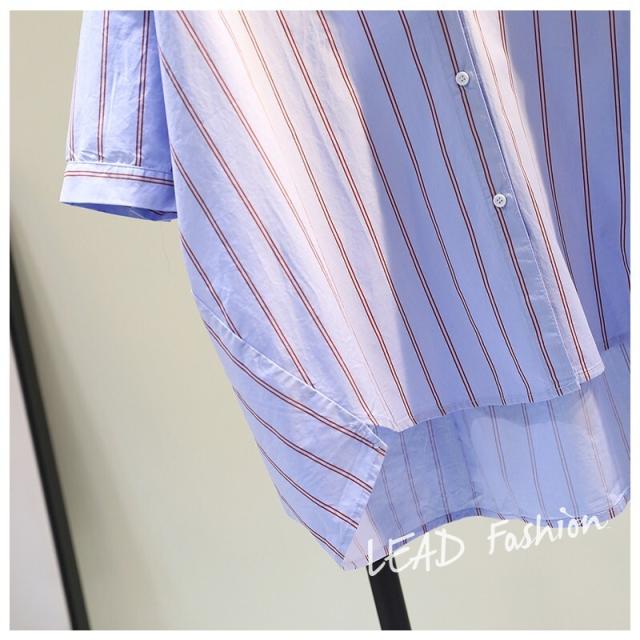 シャツ レディース カジュアル トップス スキッパー ストライプ 袖あり