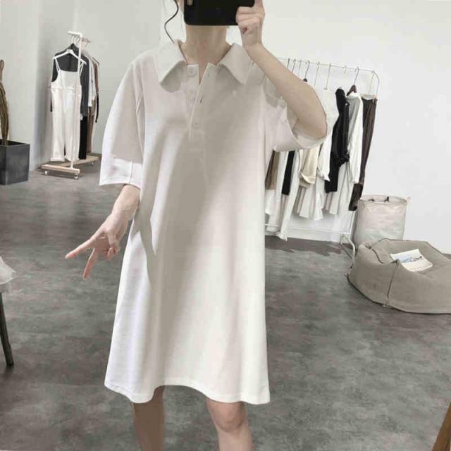 ミニ ワンピース シャツワンピース ミニ丈 膝上 袖あり 5分袖 五分袖 襟付き Aライン かわいい 大人可愛い シンプル カジュアル 大人 おしゃれ お洒落 大人女子 ルーズ 無地 春 夏 秋 10代 20代 レディース 通勤 学生 通学 デート お出かけ 女子会 休日 旅行 着回し 普段使い