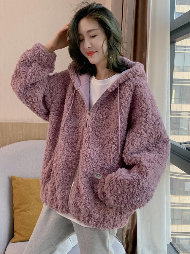 アウター ボア ジャケット 上着 もこもこアウター ミディアム丈 袖あり 長袖 襟なし もこもこ モコモコ ふわふわ フード付き ファスナー ポケット 前開き ファー 厚手 かわいい 大人可愛い シンプル カジュアル 大人 おしゃれ お洒落 大人女子 主役級 無地 秋 冬 10代 20代 30