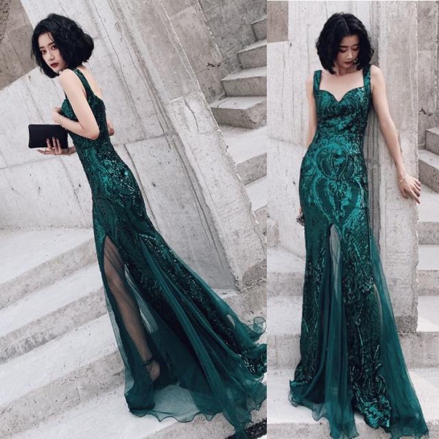 マーメイドドレス ロングドレス イブニングドレス 演奏会ドレス ステージドレス アフタヌーンドレス 結婚式ドレス パーティードレス 個性的 かっこいい レディース ワンピース 無地 春 夏 秋 ノースリーブ ロング丈 可愛い 韓国 スパンコール シースルー 結婚式 二次会 披露宴