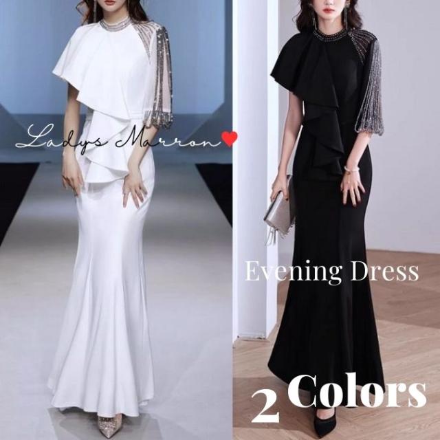 パーティードレス かっこいい イブニングドレス 成人式ドレス 同窓会ドレス 演奏家ドレス 発表会ドレス 謝恩会ドレス マーメイドドレス お呼ばれドレス 結婚式 結婚式お呼ばれドレス 黒 レディース ロングドレス 韓国 春 夏 秋 冬 半袖 可愛い 二次会 披露