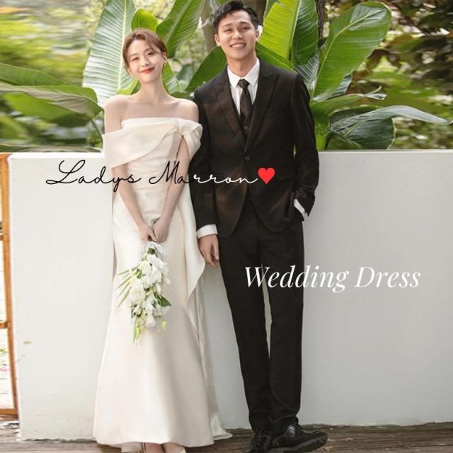 ウェディングドレス マーメイド 白 花嫁 前撮りドレス かわいい 花嫁二次会ドレス フォトウェディング 二次会ドレス 韓国 無地 オフショルダー 春 夏 秋 冬 ロング丈  可愛い 前撮り 後撮り 結婚式 海外挙式 披露宴 パーティードレス サテン