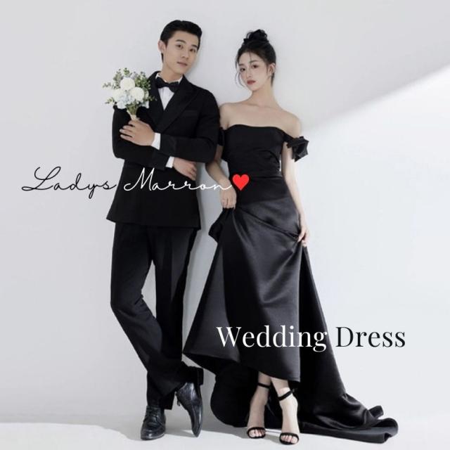 前撮りドレス 黒 ウェディングドレス ウエディングドレス ブラックドレス イブニングドレス 演奏会 ドレス 花嫁 二次会 2次会 オフショルダードレス 花嫁 かわいい フォトウェディング 二次会ドレス 韓国 Aライン 春 夏 秋 冬 ロング丈 マキシ丈 可愛い 後撮り