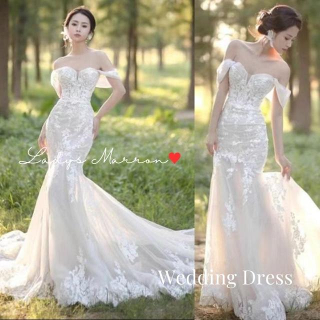 ウェディング ドレス マーメイド 白 花嫁 前撮りドレス かわいい 花嫁二次会ドレス フォトウェディング 二次会ドレス 韓国 無地 マーメイドライン 春 夏 秋 冬 ロング丈 マキシ丈  可愛い 前撮り 後撮り 結婚式 海外挙式 披露宴 パーティードレス