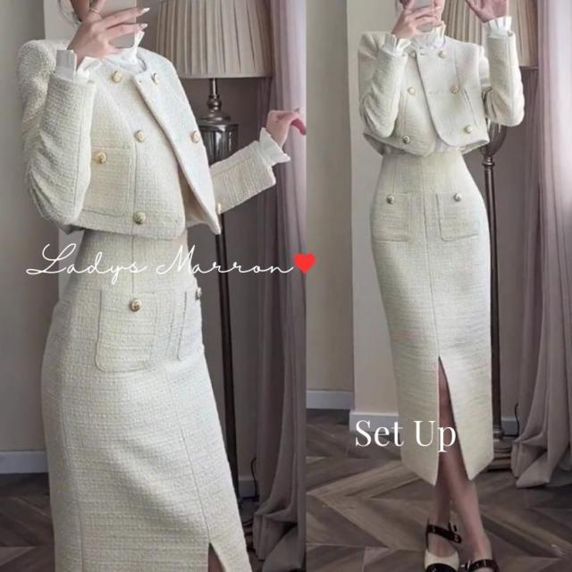 ツイード セットアップ 韓国 入学式 ママスーツ 入園式 セレモニーワンピース セレモニースーツ 同窓会ワンピース 同窓会ドレス 七五三 母親 服装 親 ママ スーツ 卒業式 卒園式 可愛い 上下セット ツーピース  ノーカラージャケット ペンシルスカート 春 秋 長袖