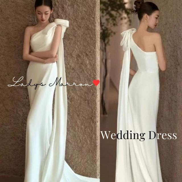 ウェディングドレス 前撮り ドレス 前撮り用 前撮りドレス ワンショルダー オフショル 花嫁 かわいい 花嫁二次会ドレス 二次会 フォトウェディング セルフ 韓国 春 夏 秋 冬 ロング 可愛い 後撮り 結婚式 披露宴 パーティードレス ロングドレス