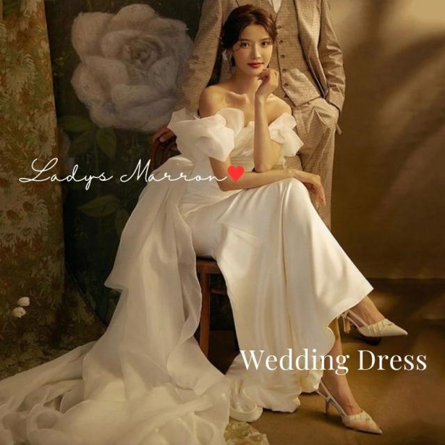 ウェディングドレス マーメイド 前撮り ドレス 前撮り用 前撮りドレス オフショル マーメード 花嫁 かわいい 花嫁二次会ドレス 二次会 フォトウェディング セルフ 韓国 オフショルダー 春 夏 秋 冬 ロング丈  可愛い 後撮り 結婚式 披露宴 パーティードレス