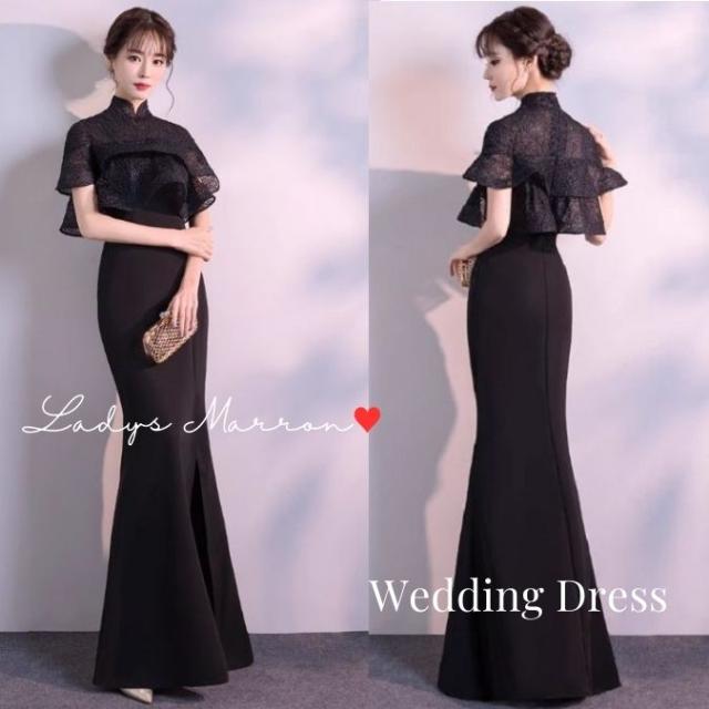 イブニングドレス 黒 お呼ばれドレス 結婚式 結婚式お呼ばれドレス オケージョンドレス ワンピース かっこいい マーメイドドレス 二次会ドレス 韓国 マザーズドレス 半袖ドレス ロングドレス マオカラー 春 夏 秋 冬 可愛い 二次会 披露宴