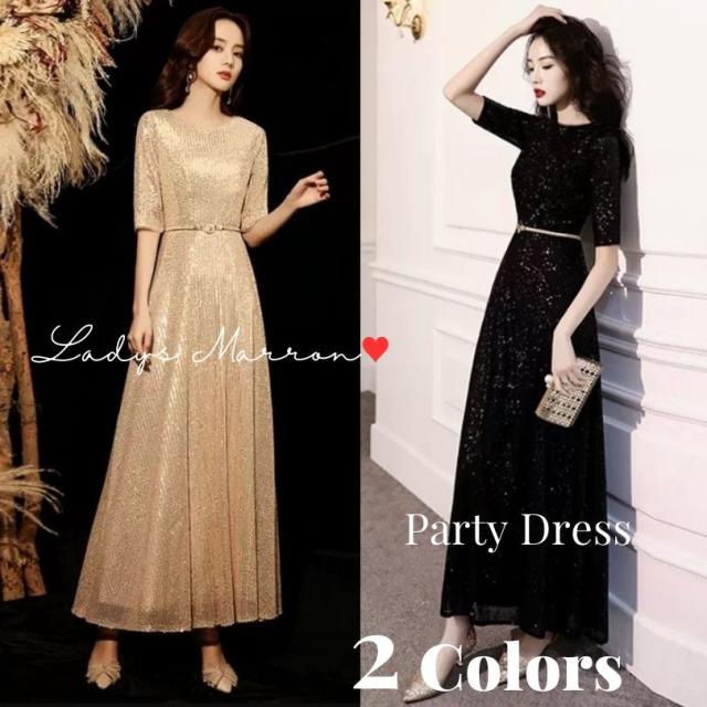 黒ロングドレス 演奏会 イブニングドレス 黒 スパンコールドレス お呼ばれドレス 結婚式 結婚式お呼ばれドレス オケージョンドレス ワンピース かっこいい 韓国 ロングドレス キャバドレス パーティードレス 春 夏 秋 冬 五分袖 フォーマルドレス