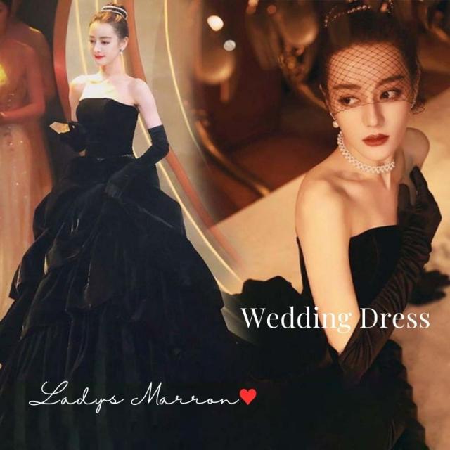 ウエディングドレス ウェディングドレス 黒 前撮りドレス ブラックドレス 二次会 花嫁 2次会 カラードレス オフショル オフショルダー ベアトップ 結婚式 プリンセスドレス 黒い 韓国 春 夏 秋 冬 可愛い 前撮り 後撮り 披露宴 パーティードレス