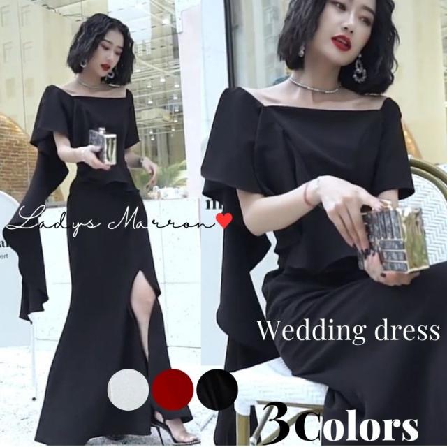 前撮りドレス お呼ばれドレス 結婚式 パーティードレス かっこいい ウエディングドレス ウェディングドレス 黒 イブニングドレス ブラックドレス ドレス 二次会 花嫁 2次会 カラードレス アシンメトリードレス 黒い アシメ 韓国 タイト