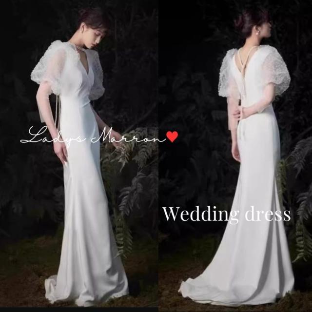 前撮りドレス ウエディングドレス ウェディングドレス 白 マーメイドドレス ドレス 二次会 花嫁 2次会 白ワンピ 白ワンピース 白ドレス 結婚式 韓国 春 夏 秋 冬  可愛い フォトウェディング パーティードレス ロングドレス スレンダードレス